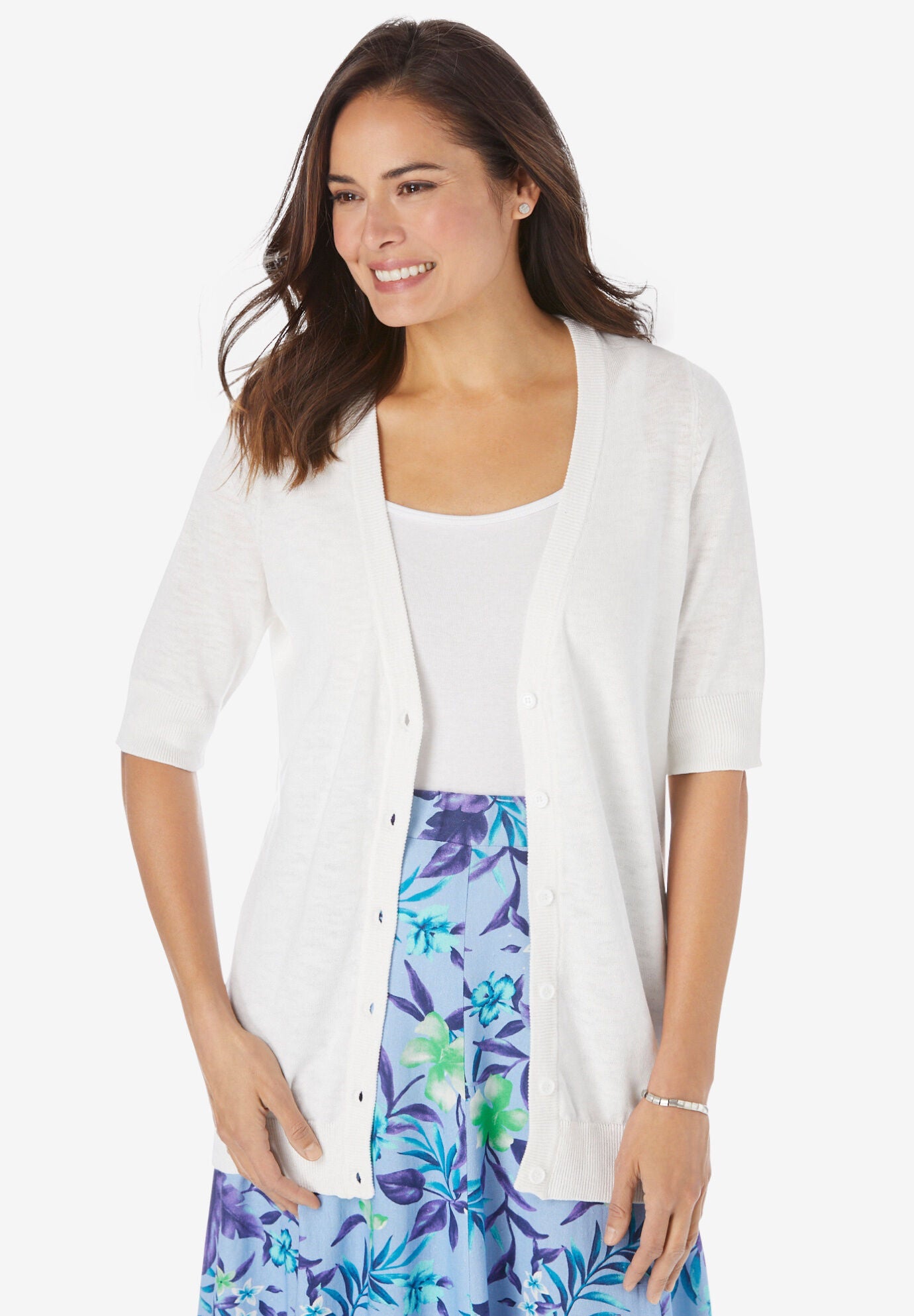 Lightweight Short Sleeve V-Neck Cardigan | Woman Within