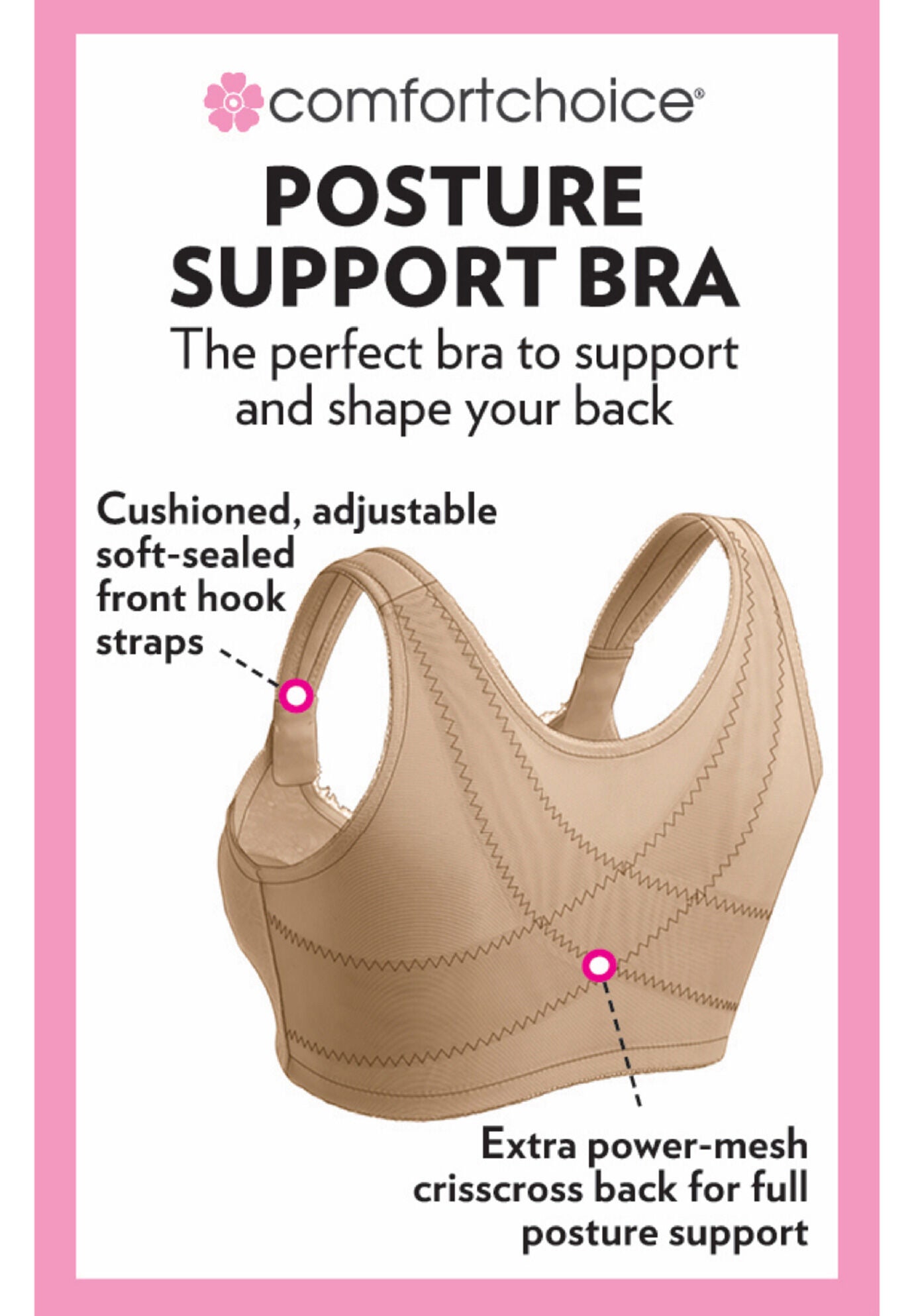 Front Close Wireless Posture Bra - Full-Coverage, Nude | Woman Within
