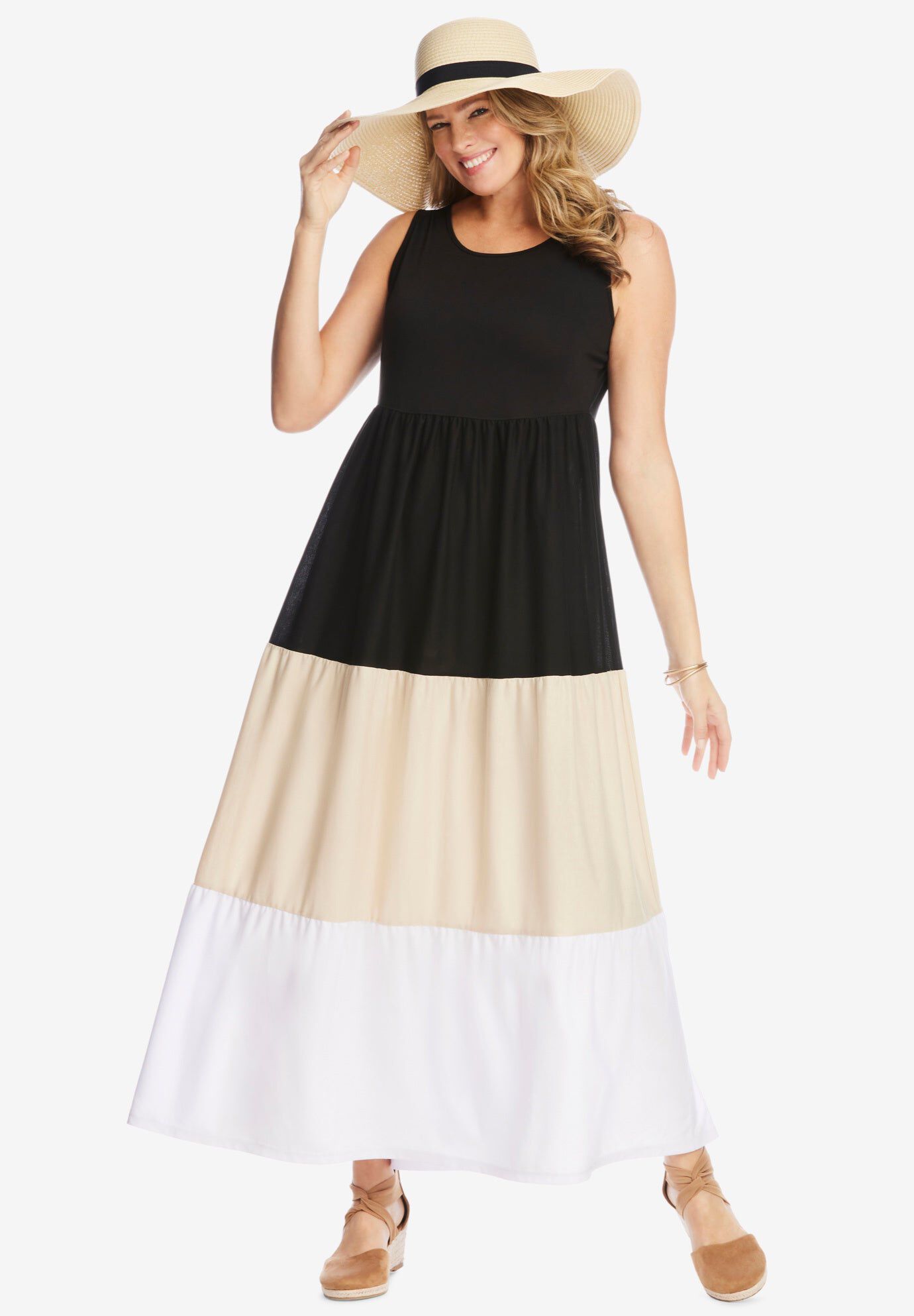 Colorblock Tiered Maxi Dress - Sleeveless, Purple Orchid Colorblock ...