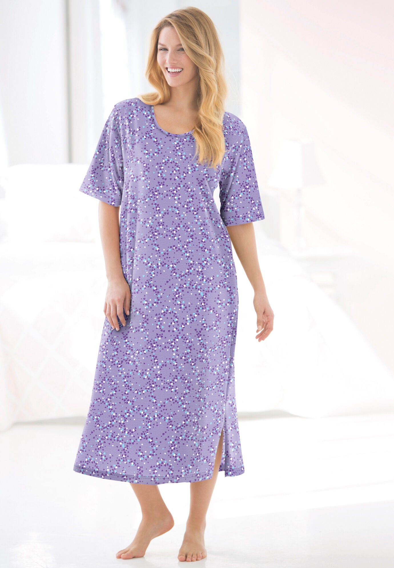 Long Tagless Sleepshirt for Plus Sizes, Soft Iris Hearts | Woman Within