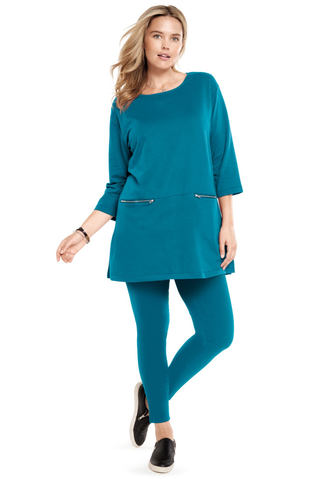 Zipper Pocket Tunic - Baby French Terry Top, Classic Red | Woman Within