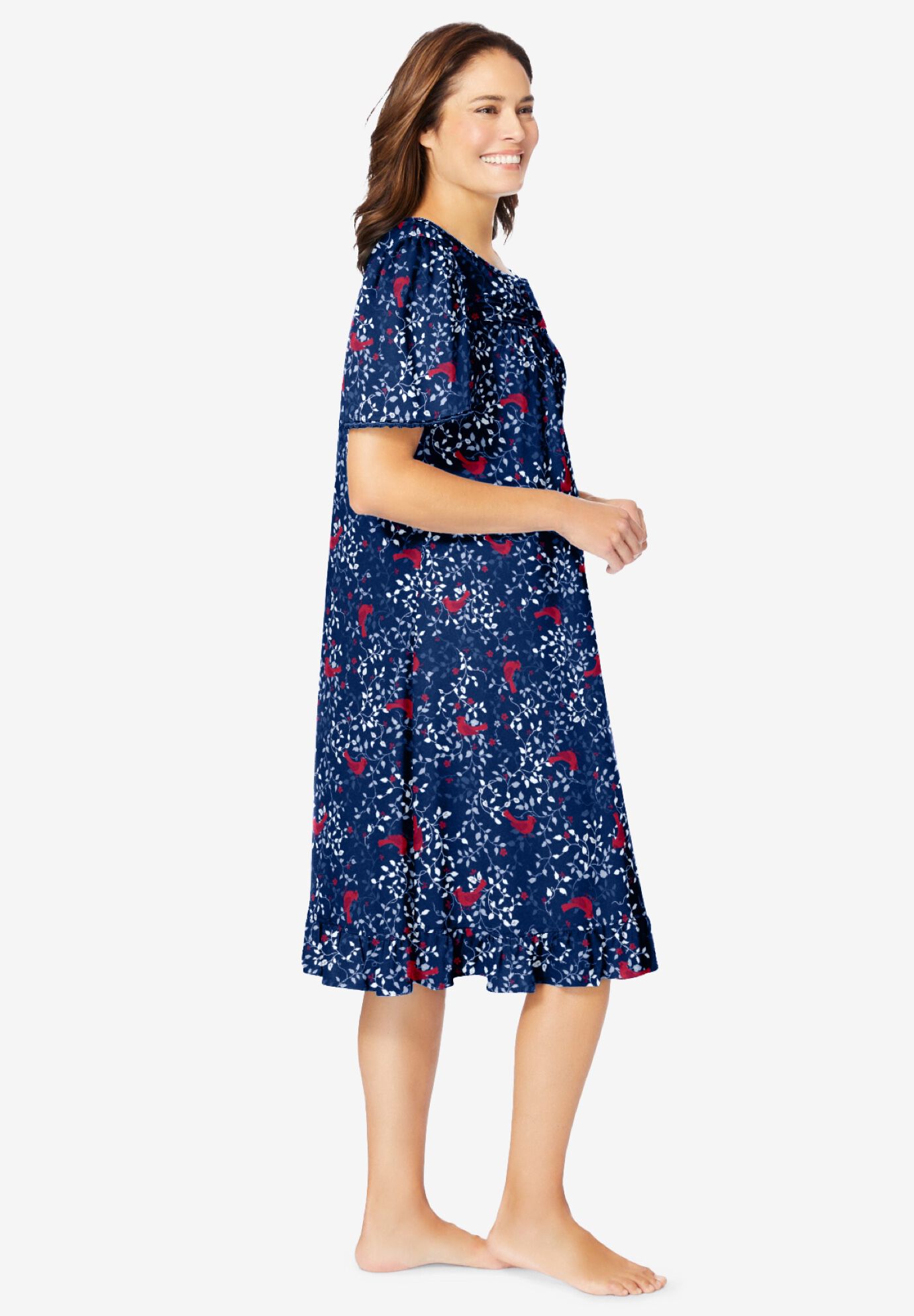 Floral Cotton Gown - Short Flutter Sleeve, Evening Blue Flowers | Woman ...