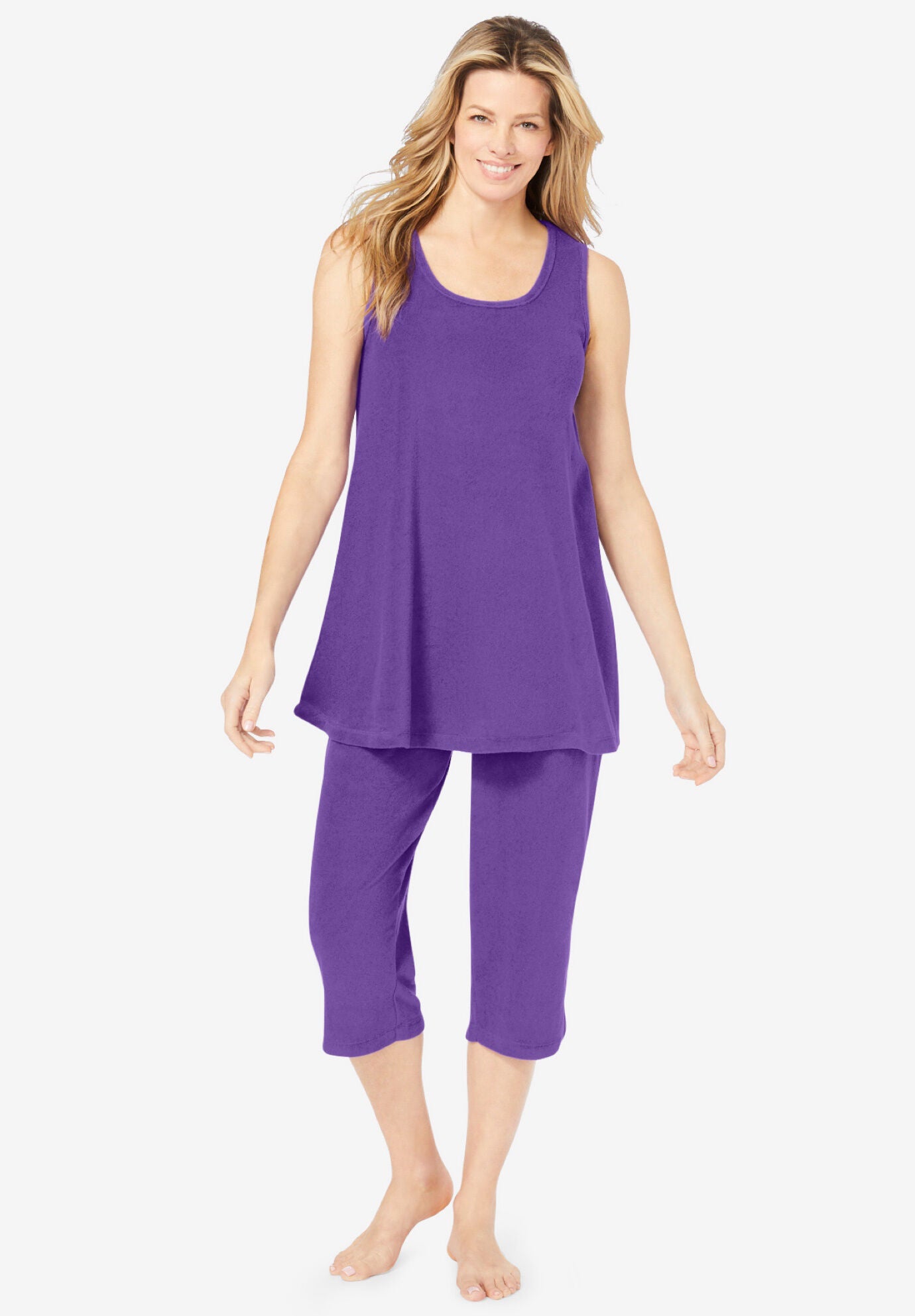 Terry Tank & Capri Sleep Set for Women, Plum Burst | Woman Within