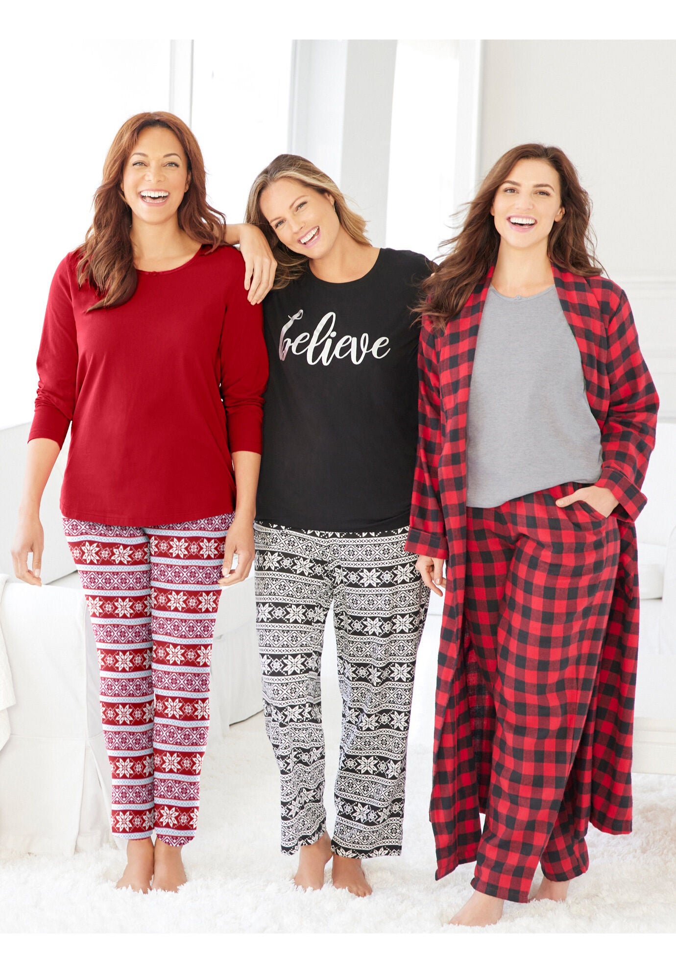 Women's Long Cotton Flannel Robe with Pockets, Red Buffalo Check ...