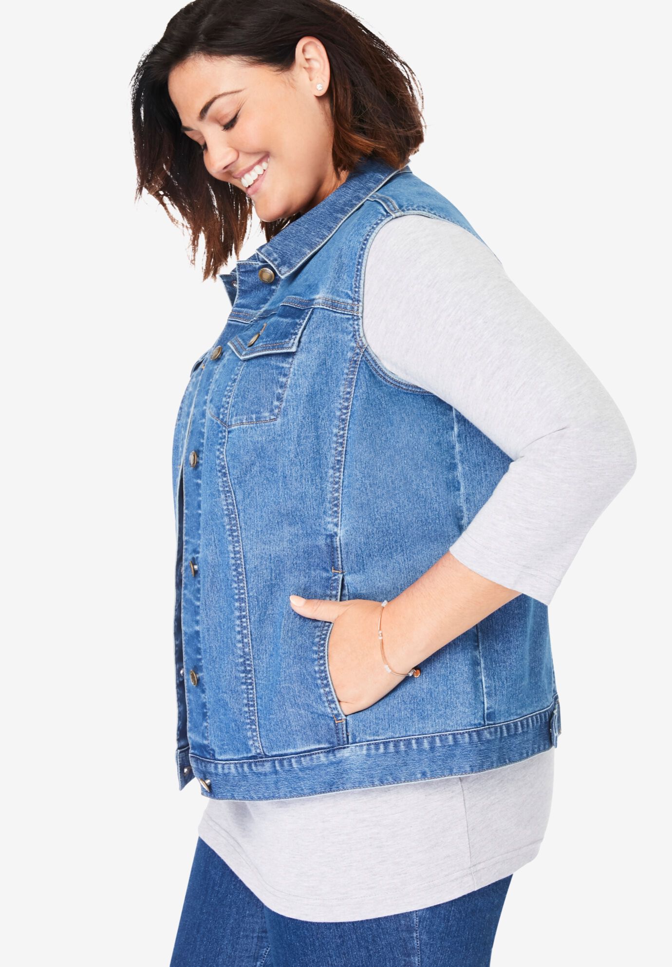 Stretch Denim Vest for Plus Size Women, Red Ochre | Woman Within