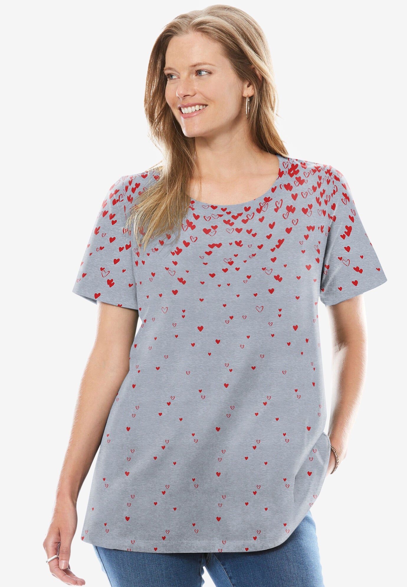 Women's Graphic Tee - Bold Statements, Heather Grey Falling Hearts ...