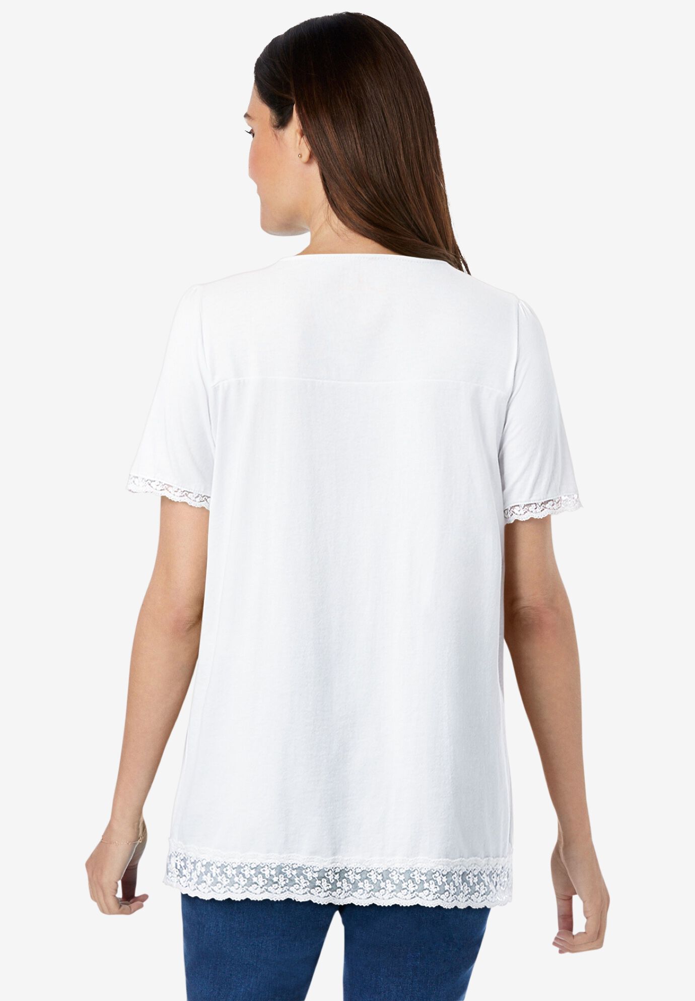Lace-Trim Pintucked Tunic for Women, White | Woman Within