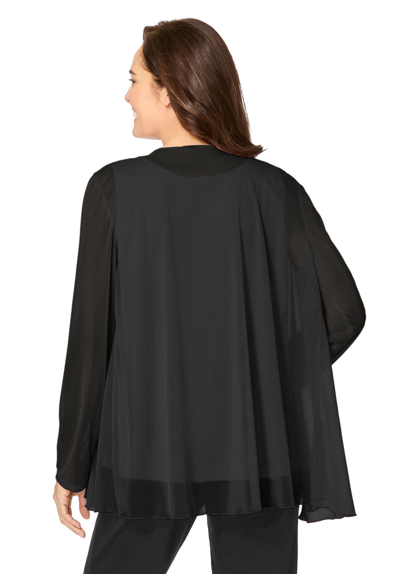 2-piece Sheer Jacket Set with Bead Detail, Black | Woman Within