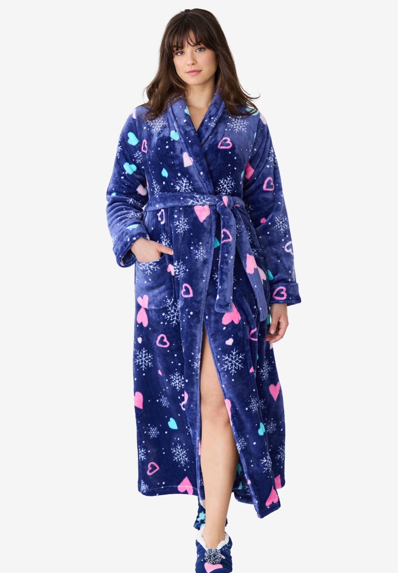 Ultra-Soft Microfleece Wrap Robe - Long Style, Evening Blue Snowflake ...