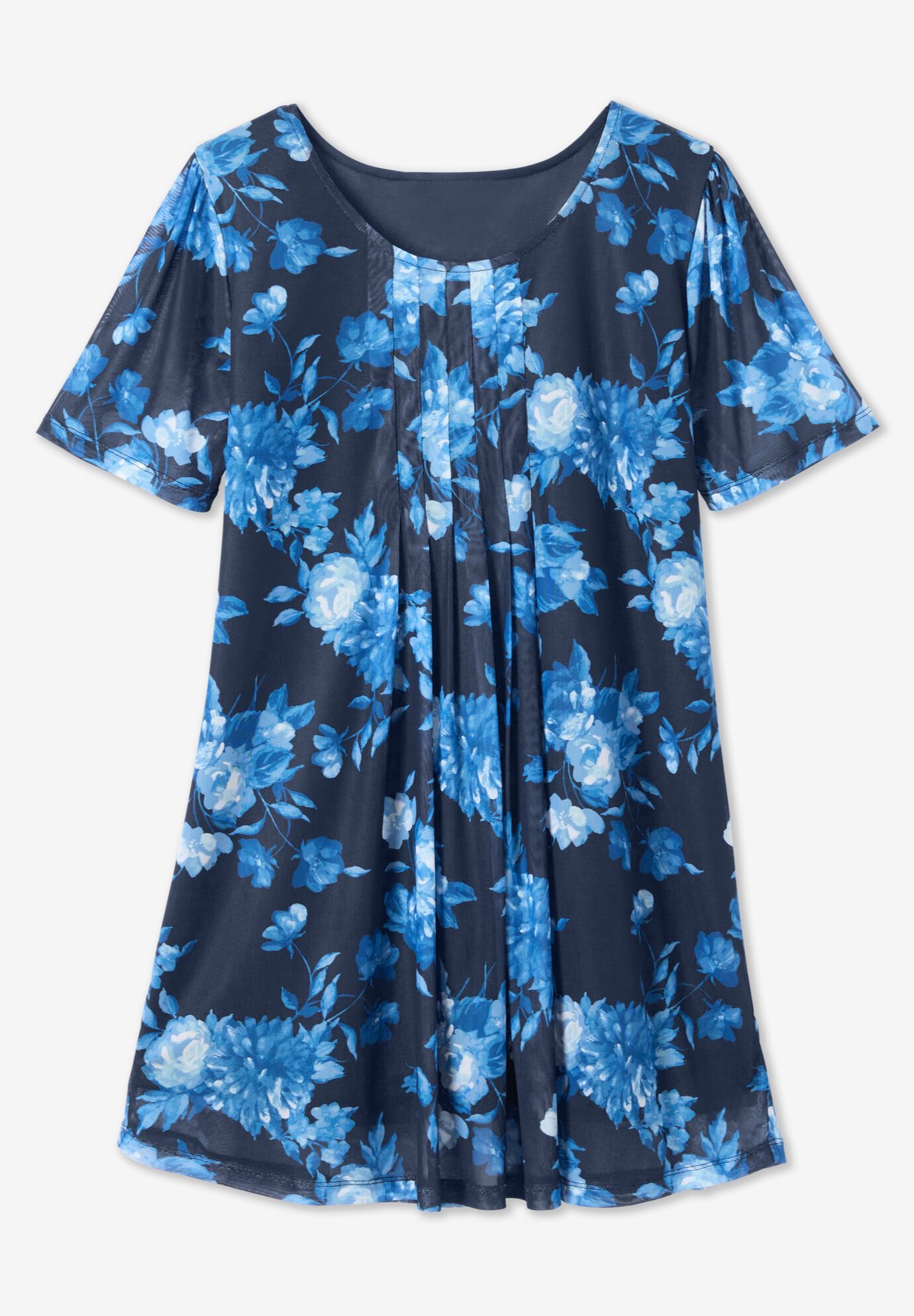 Miracle Mesh Overlay Tunic for Women, Soft Iris Chevron | Woman Within