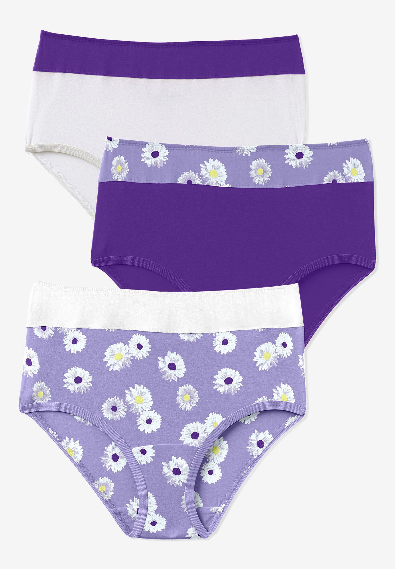 Cotton Full-Cut Brief 3-Pack Color Block Panties, Plum Burst Assorted ...