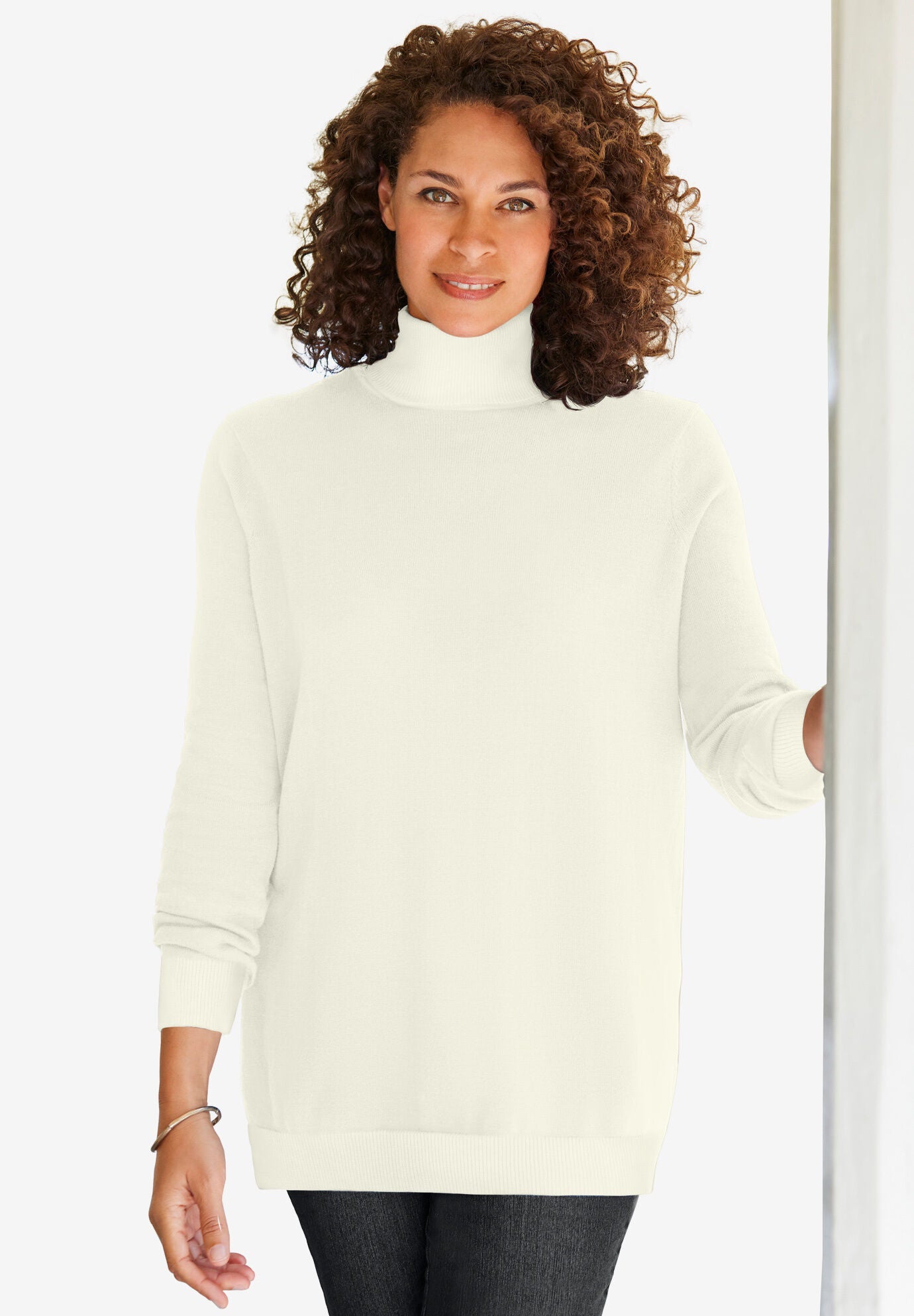 Turtleneck Sweater Pullover - Long Sleeve Style, Ivory | Woman Within