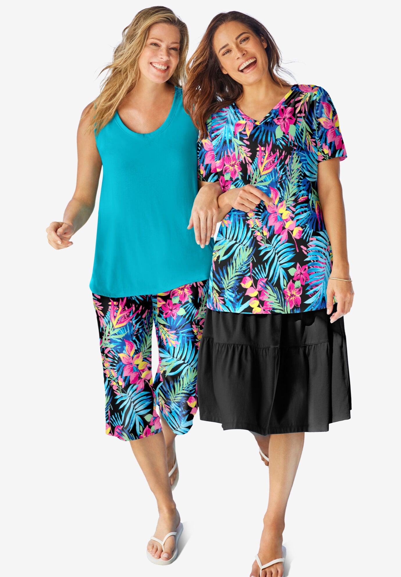 High-Low Tank Top with Tropical Motifs, Raspberry Sorbet Ombre ...