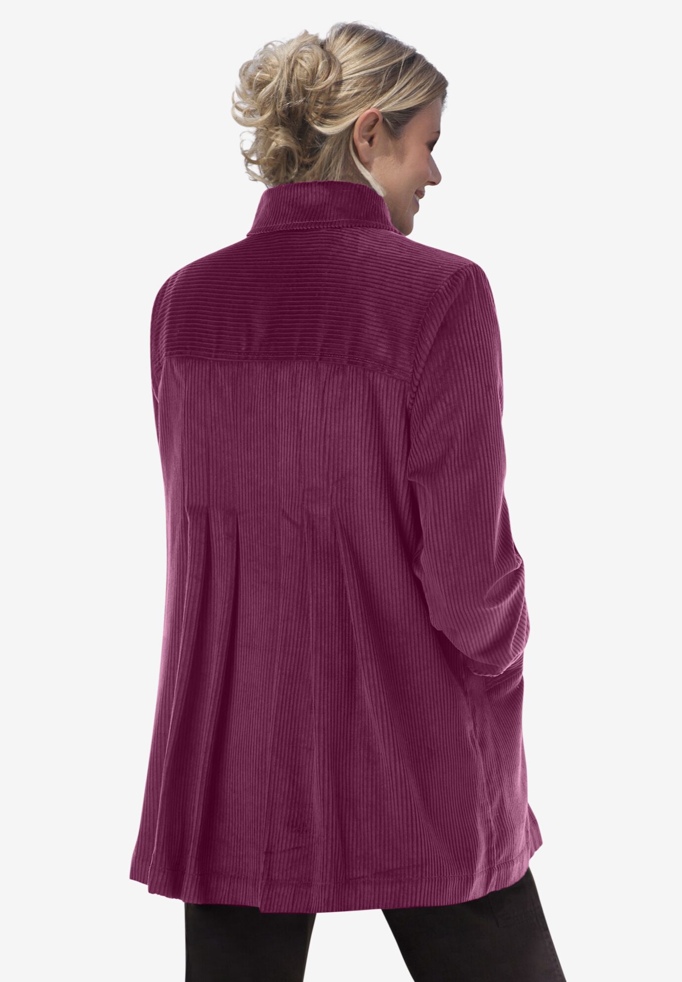 Warm Pleat-Back Corduroy Jacket, Deep Claret | Woman Within
