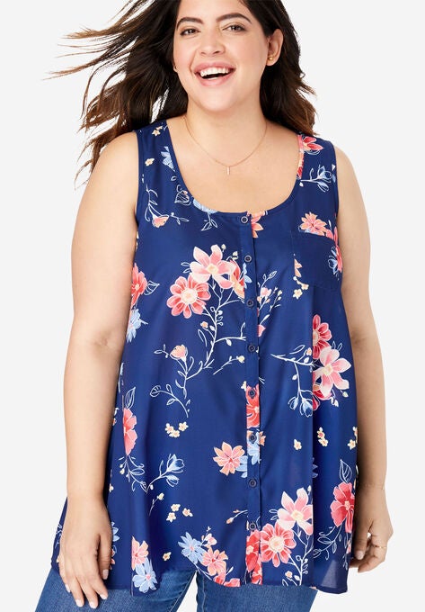 High-Low Button Front Tank | Woman Within