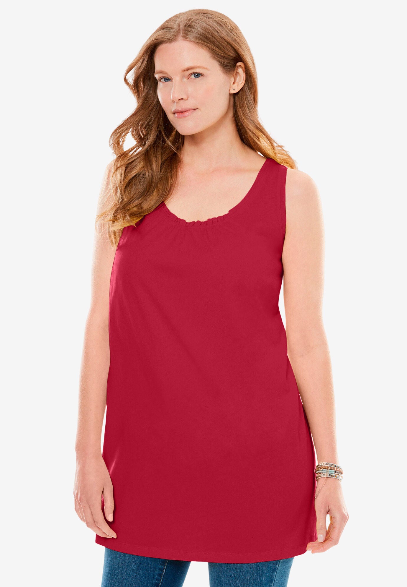 Perfect Sleeveless Shirred U-Neck Tunic | Woman Within