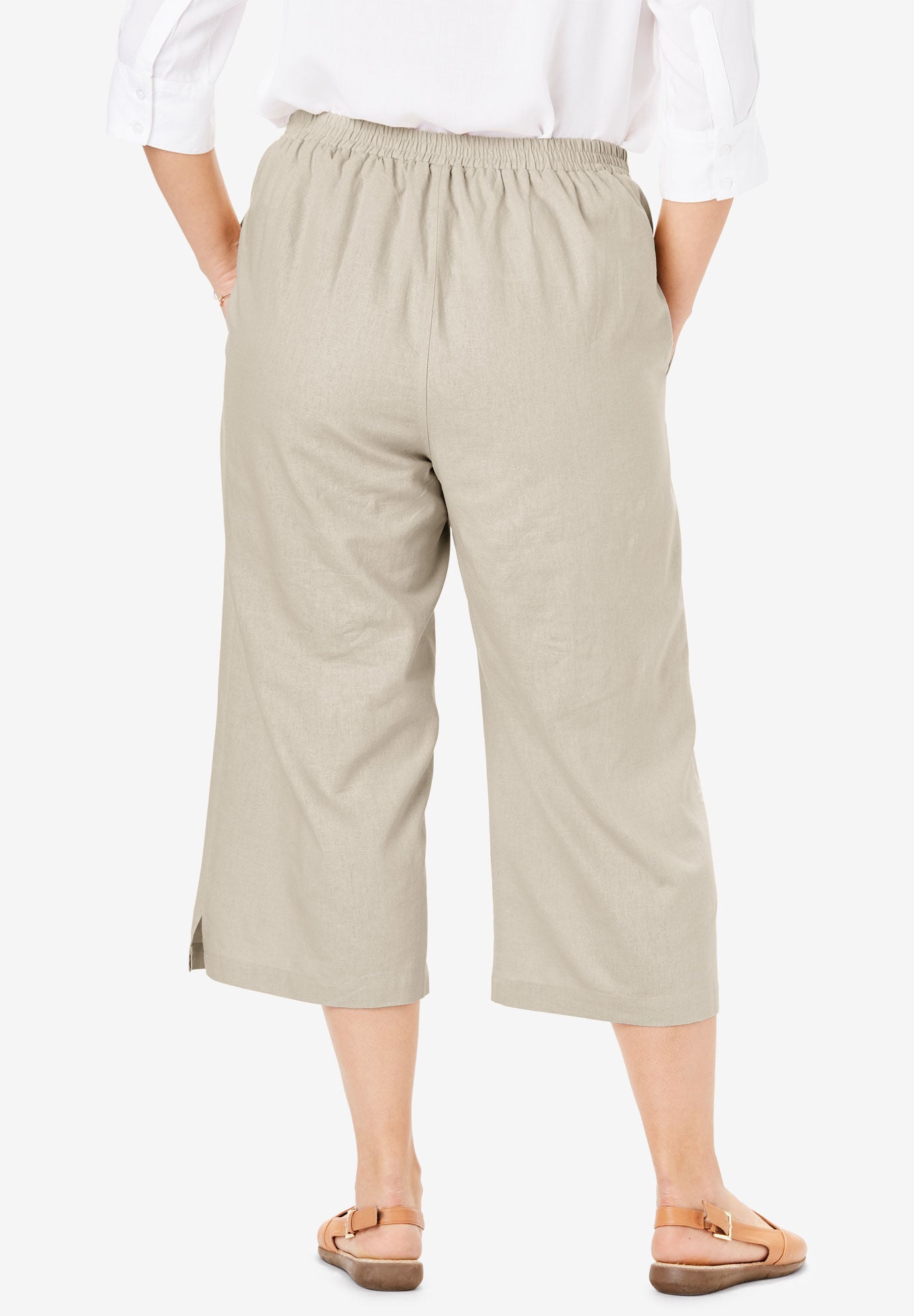 Linen Capri Pull-On Pants with Pockets, Pistachio | Woman Within