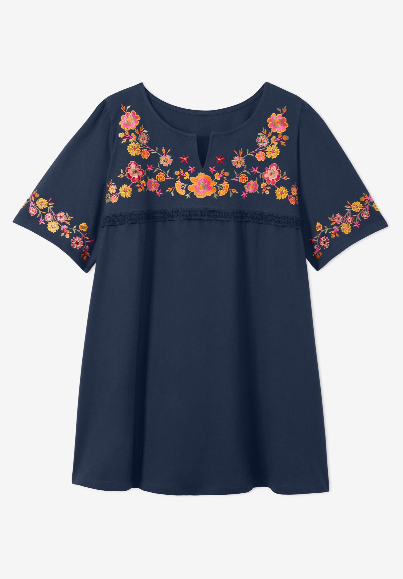 Embroidered Split-Neck Tunic | Woman Within