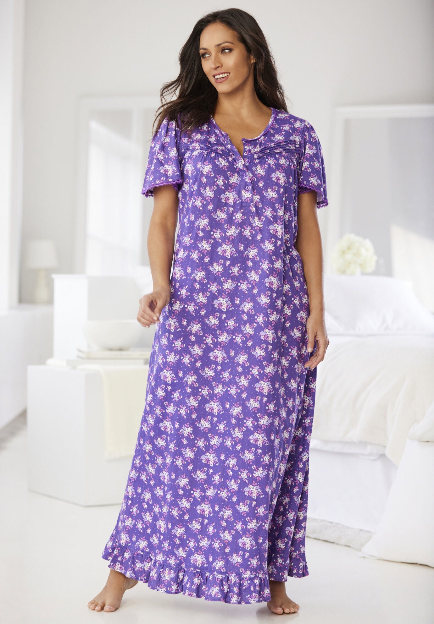 Long Floral Print Cotton Gown | Woman Within