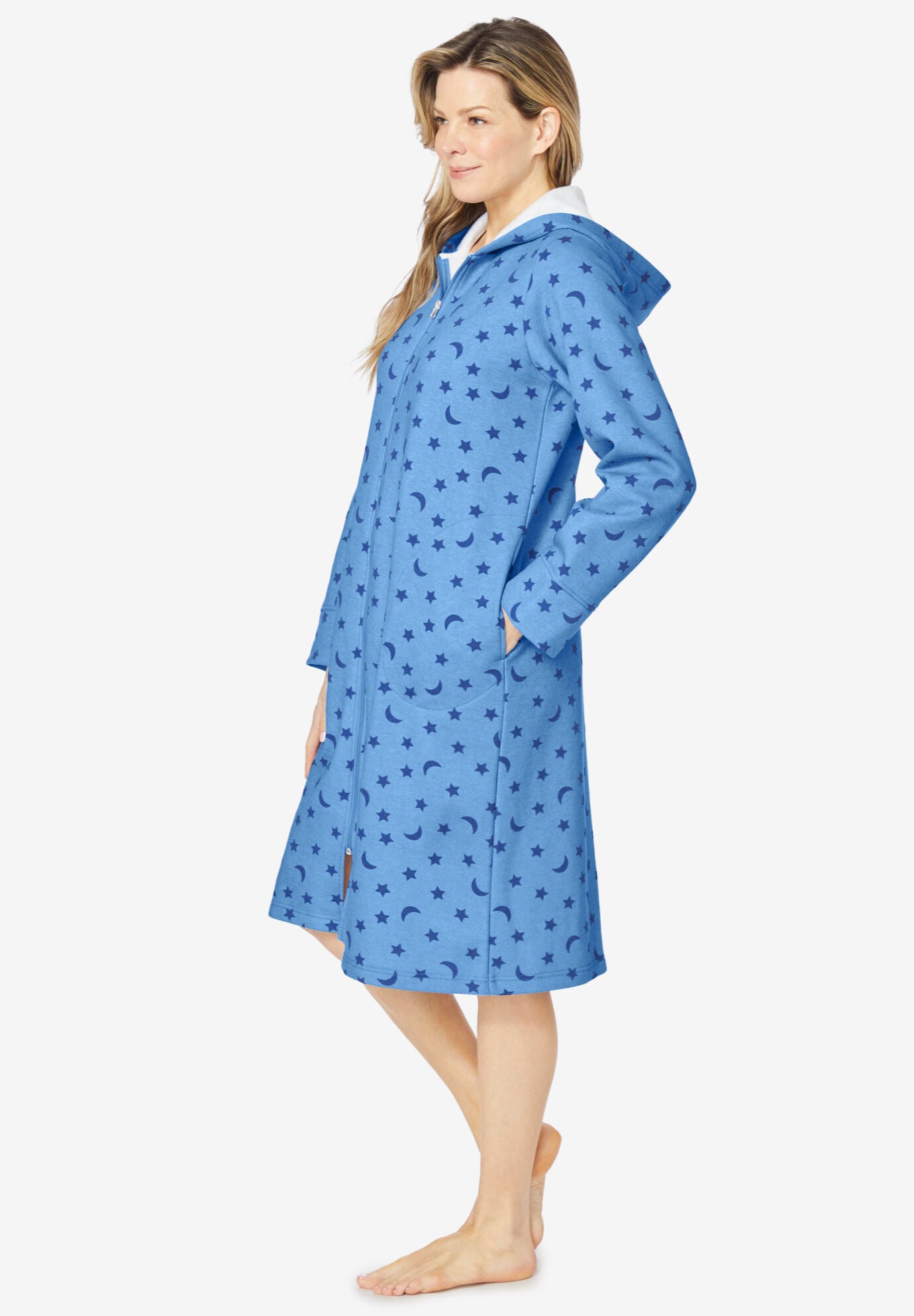 Soft-Touch Short Sweatshirt Robe with Hood, Deep Teal | Woman Within