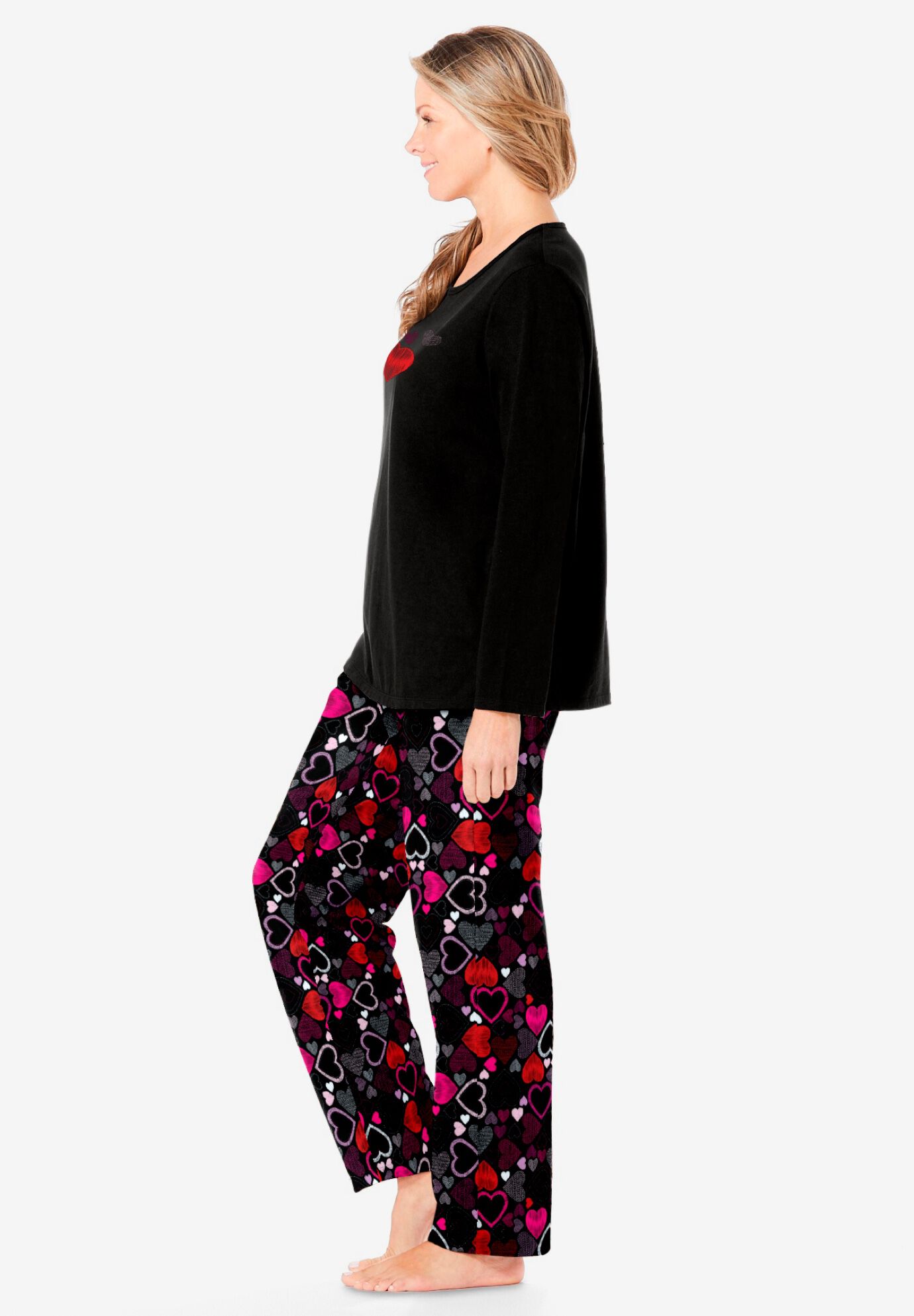 Long Sleeve Knit PJ Set - Cozy Cotton Pajamas, Black Multi Heart ...