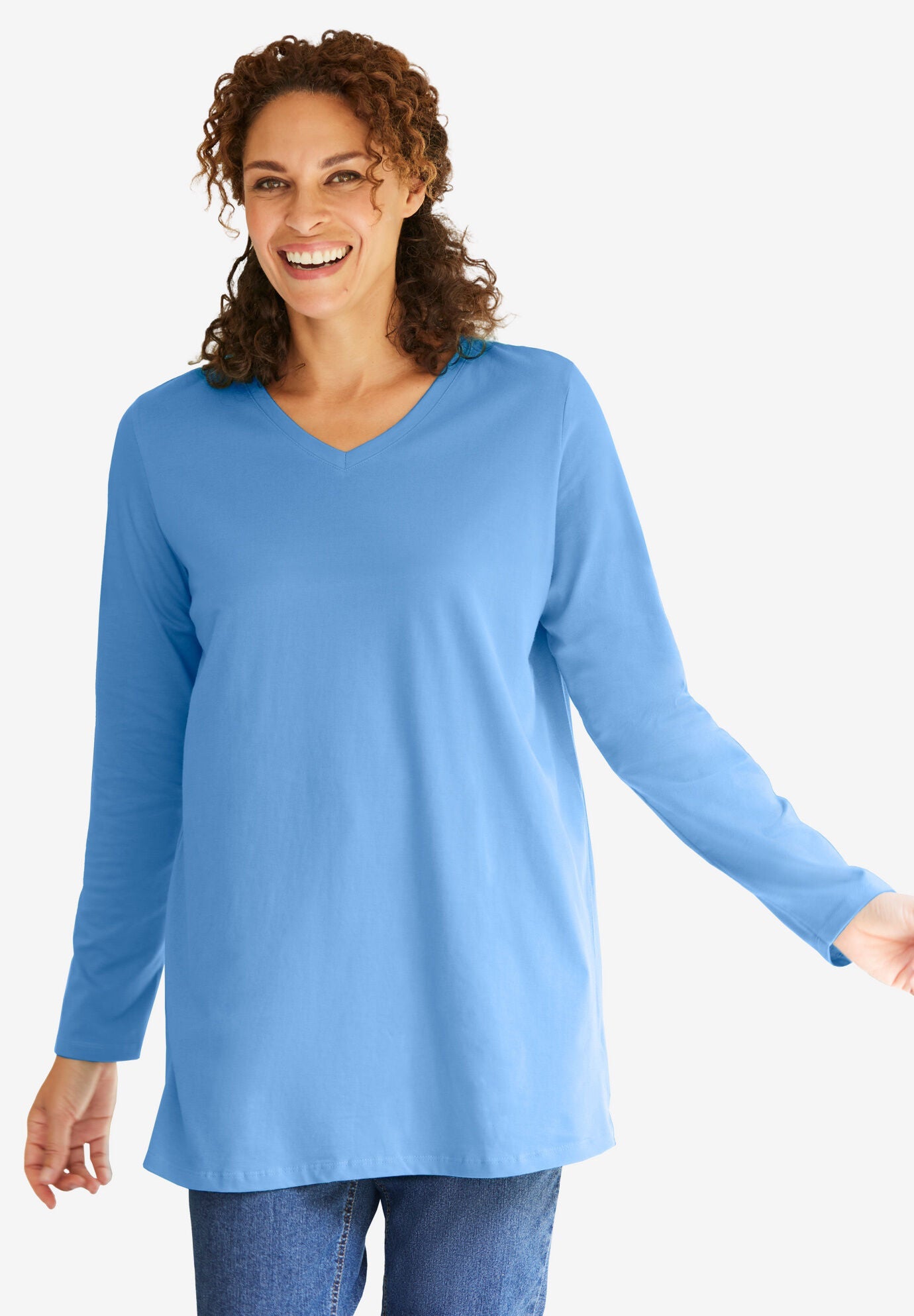 Perfect Long-Sleeve V-Neck Tunic | Woman Within