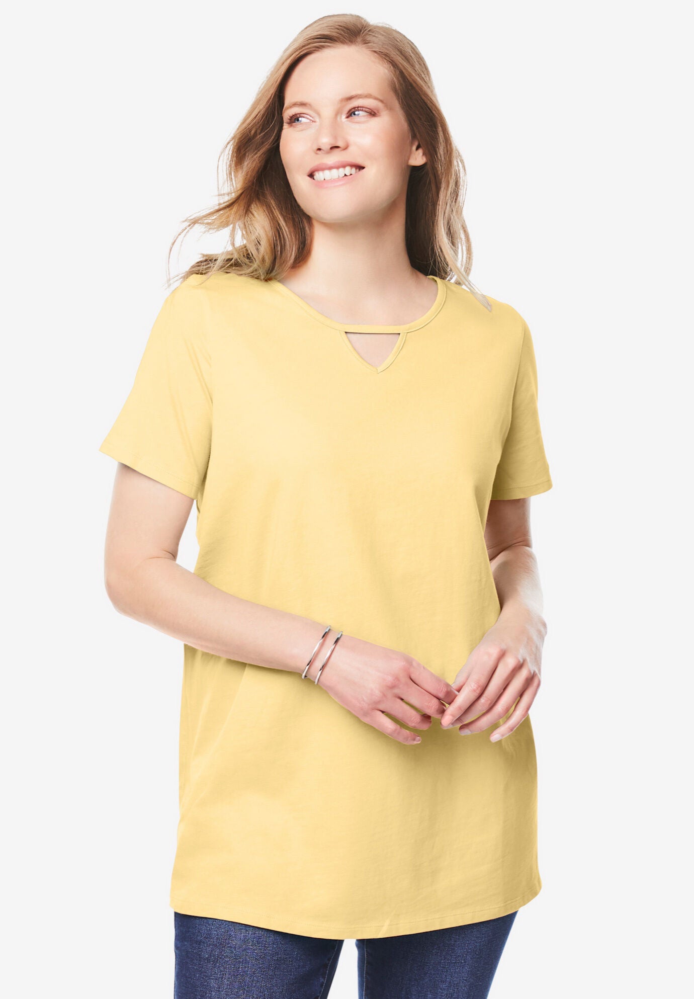 Perfect Keyhole Tee - Short Sleeve Top, 4330518 | Woman Within