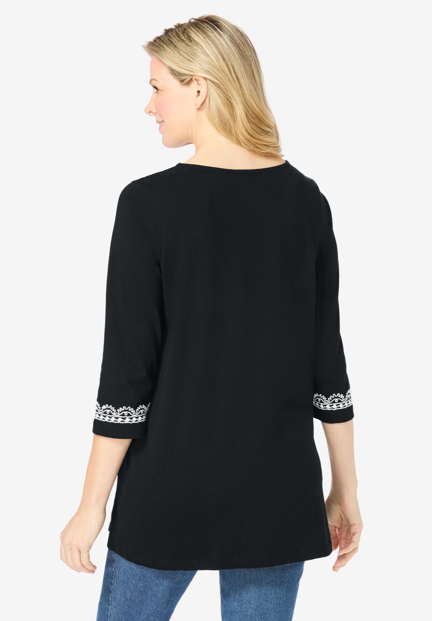 Embroidered Knit Tunic - Relaxed Fit Tunic, Black | Woman Within