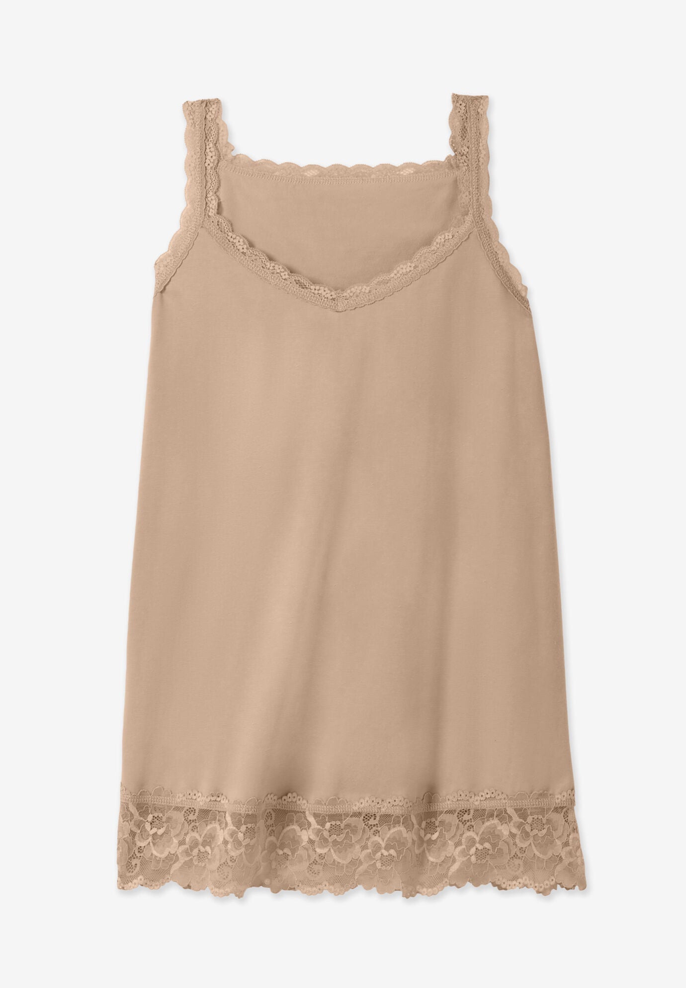 Plus Size Lace-Trim V-Neck Tank, Ivory | Woman Within