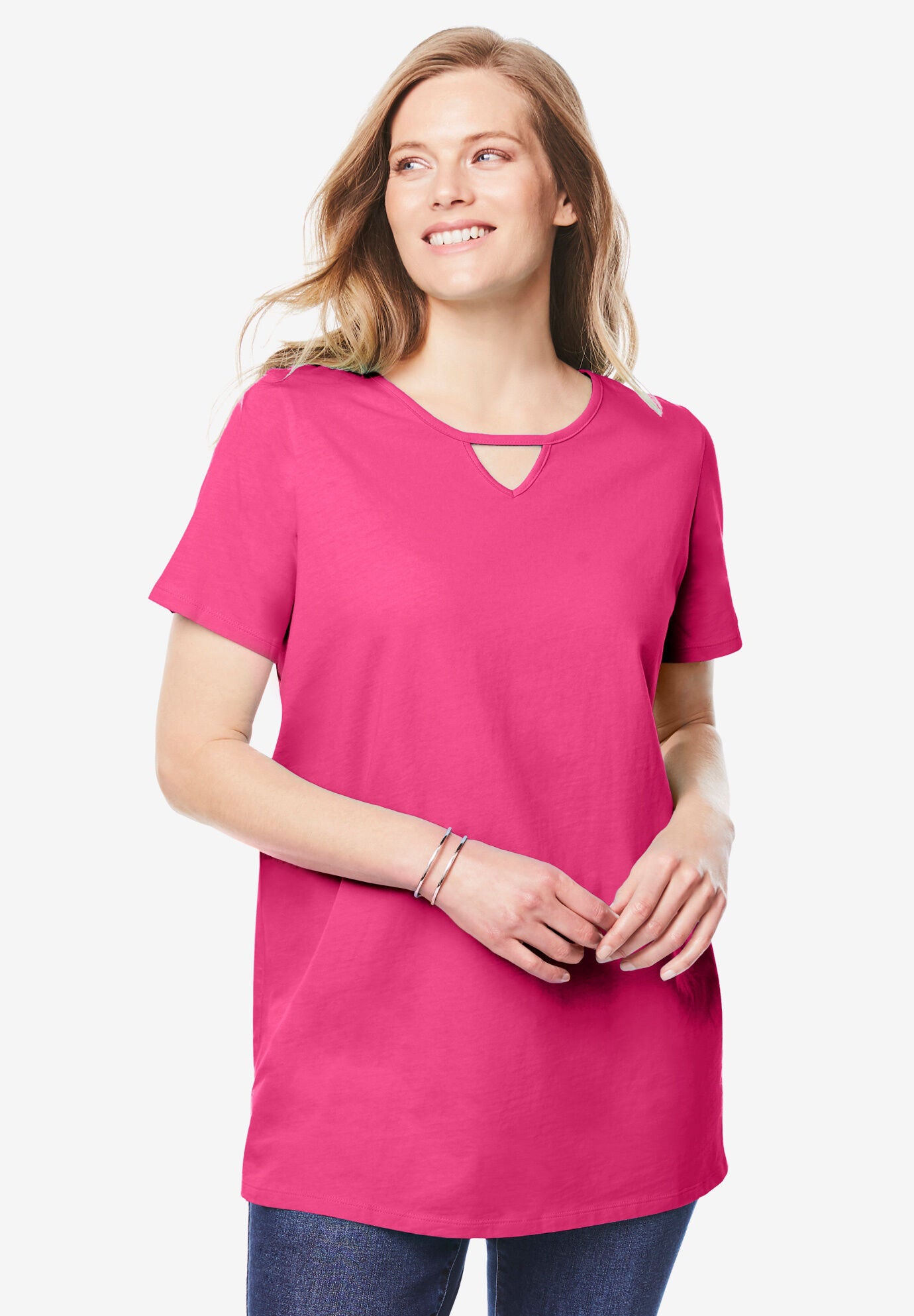 Perfect Keyhole Tee - Short Sleeve Top, Black | Woman Within