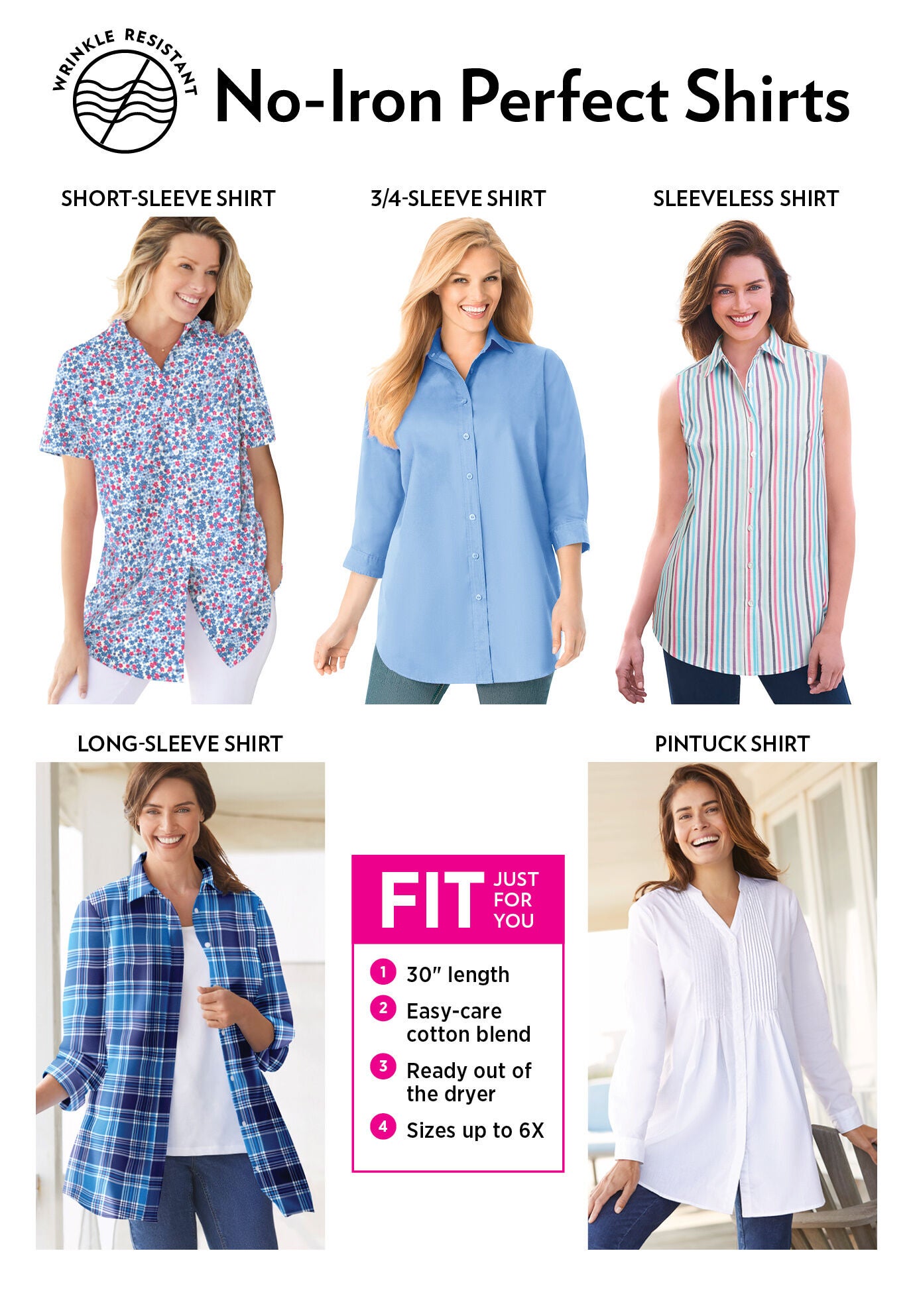 Wrinkle-Resistant Perfect Pintuck Tunic, Heart Stripe Multi | Woman Within