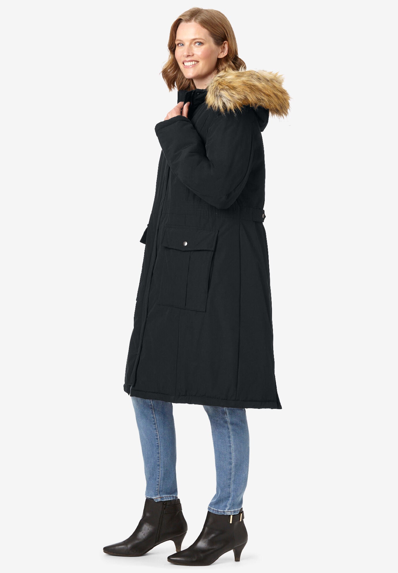 Extra Long Arctic Parka with Removable Faux Fur, Pearl Grey | Woman Within