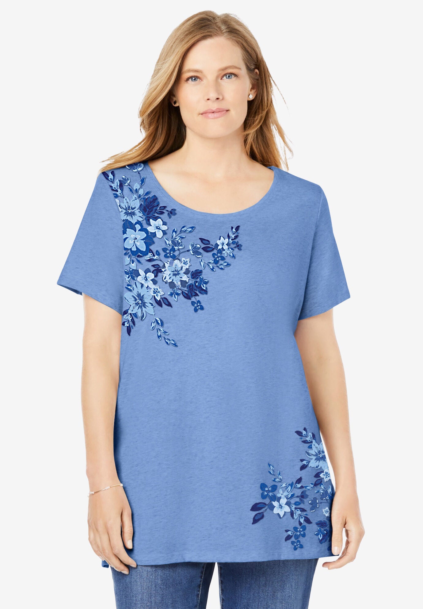 Women's Graphic Tee - Bold Statements, French Blue Lotus | Woman Within