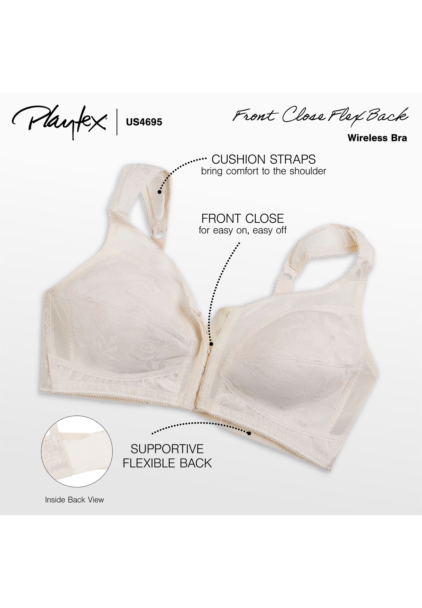 Front-Close Wireless Bra - Playtex 18 Hour, White | Woman Within