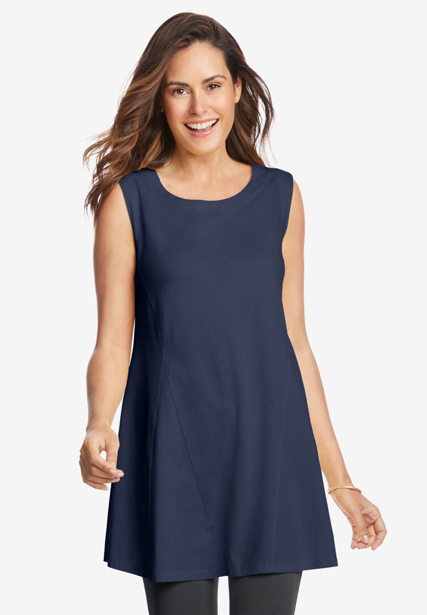 Flowing Sleeveless Fit-And-Flare Tunic Top, Kiwi | Woman Within