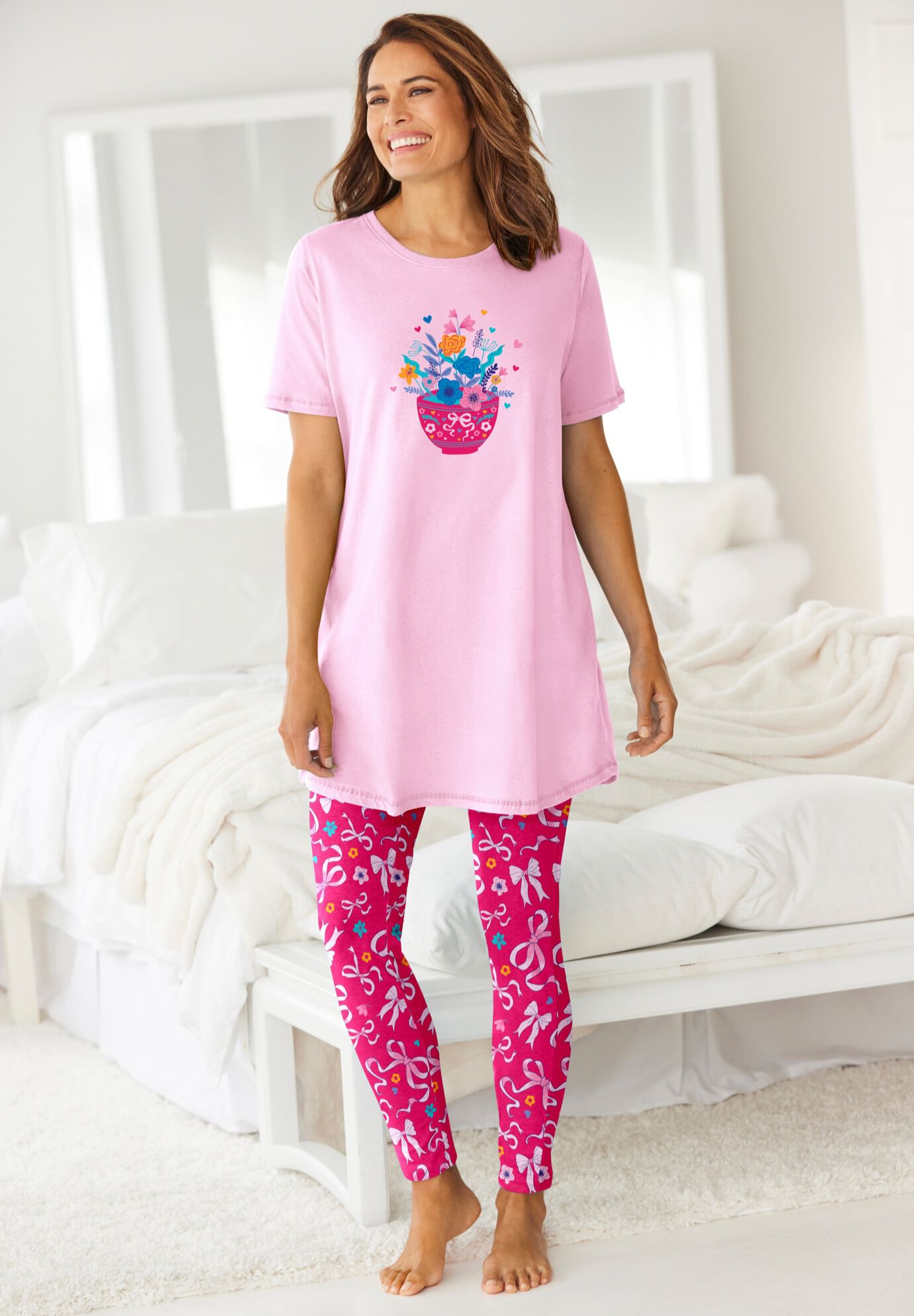 Graphic Tunic PJ Set – Printed Leggings, Caribbean Blue Multi Dot ...