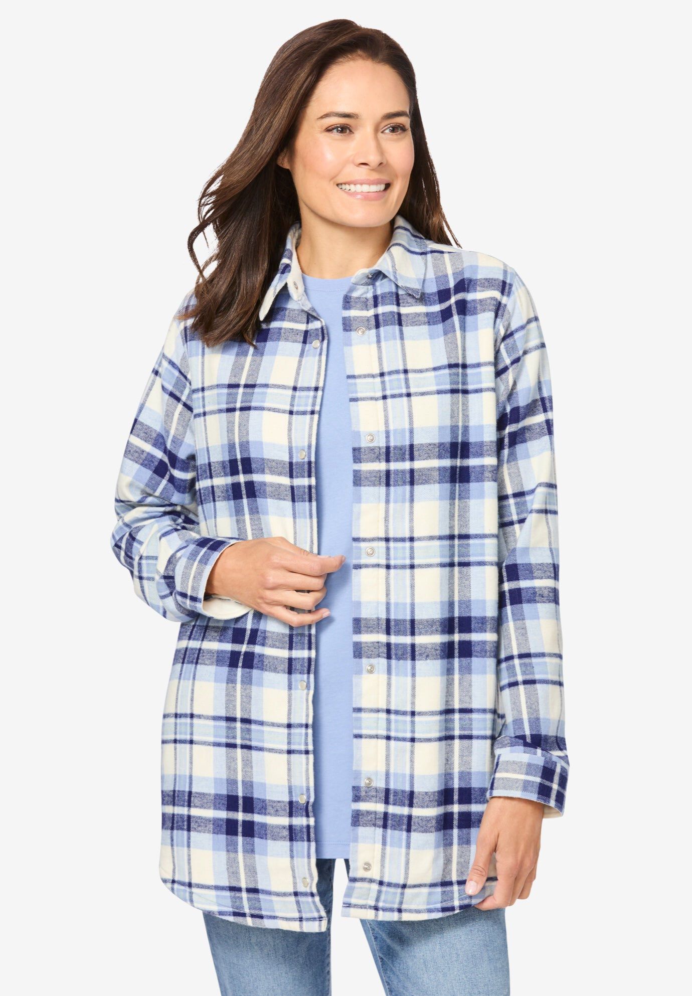 Fleece Flannel Snap-Front Shirt | Woman Within