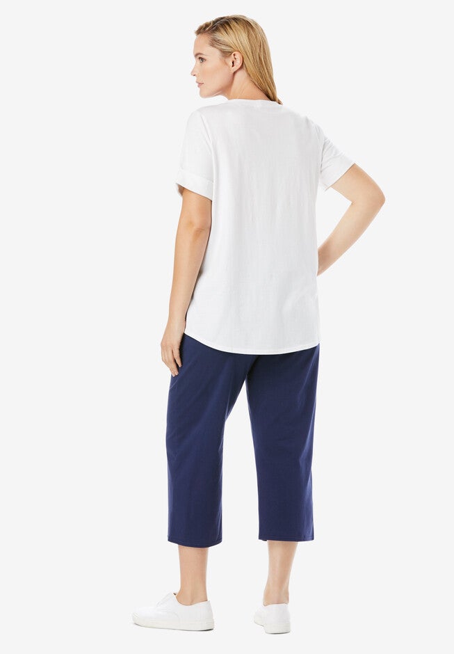 V Neck Tunic And Capri Set Relaxed Knit Navy Seaside Woman Within