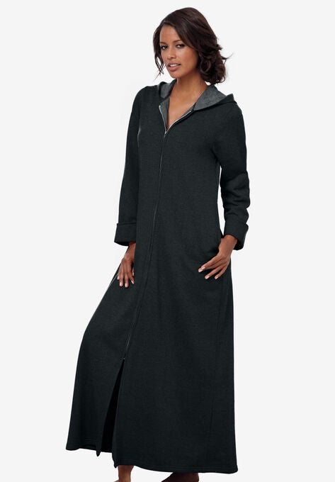 Long Hooded Fleece Sweatshirt Robe | Woman Within