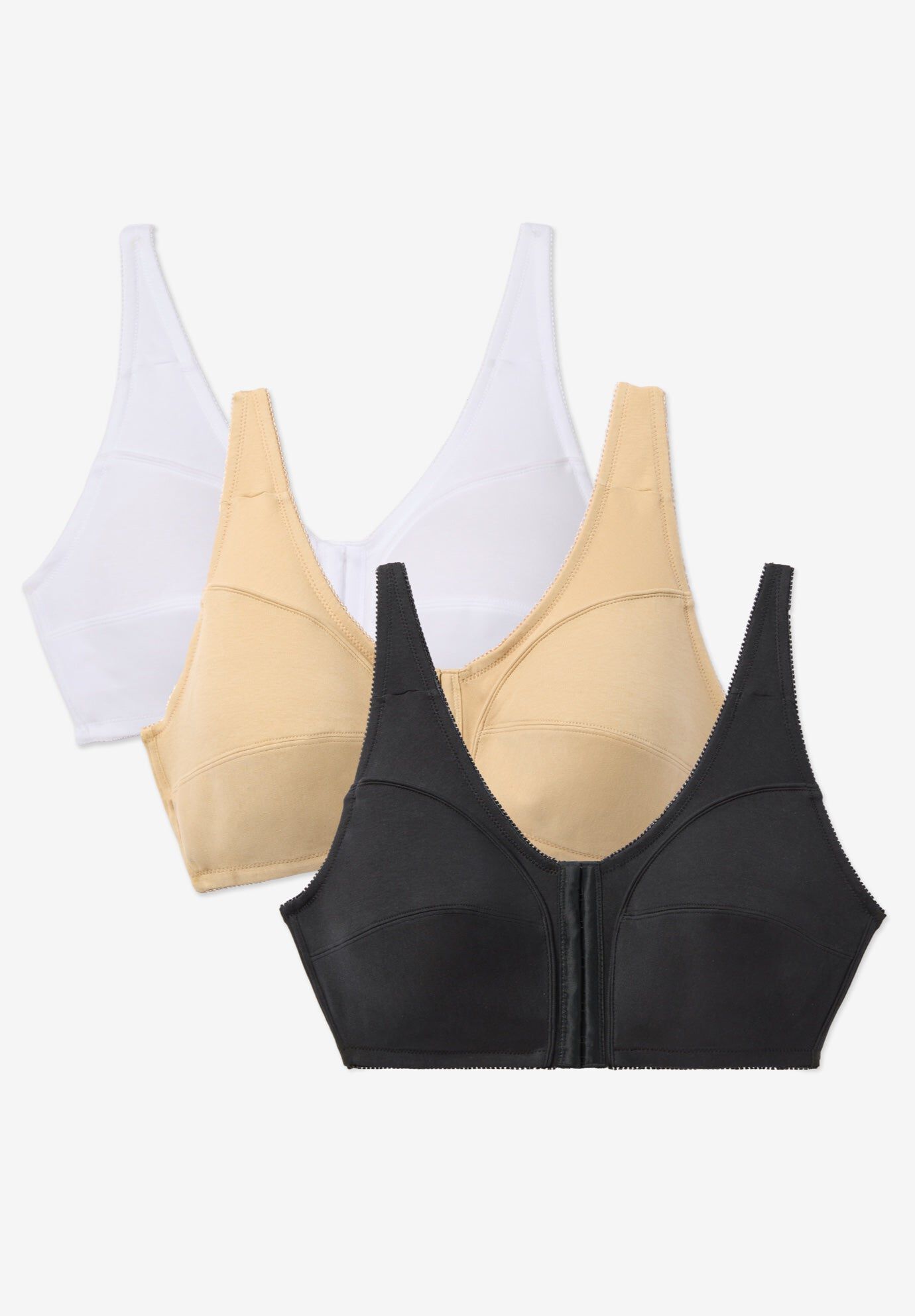 Front-Close Wireless Bra 3-Pack Cotton Lift, Basic Assorted | Woman Within