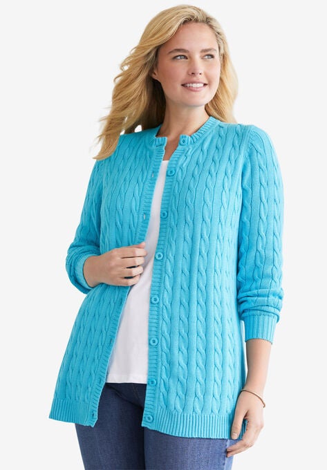 Cotton Cable Knit Cardigan Sweater | Woman Within