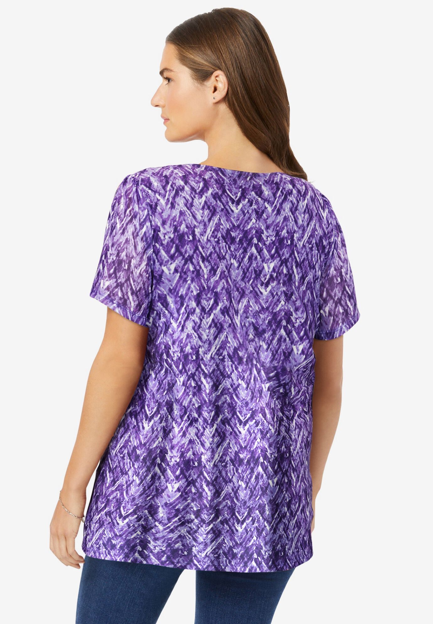 Miracle Mesh Overlay Tunic for Women, Soft Iris Chevron | Woman Within