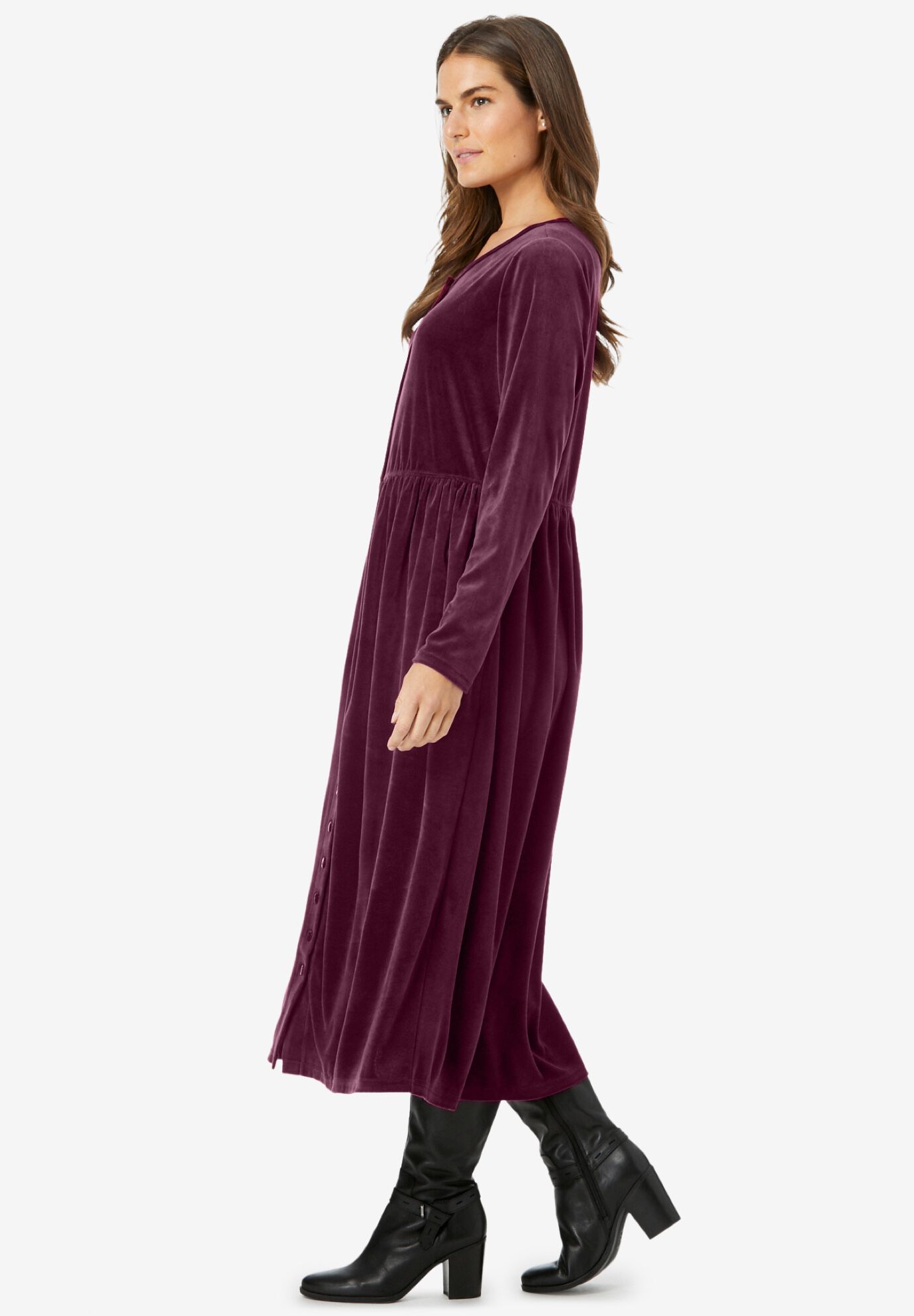 21-Button Velour Dress - Soft Velour Fabric, Bright Cobalt Floral ...