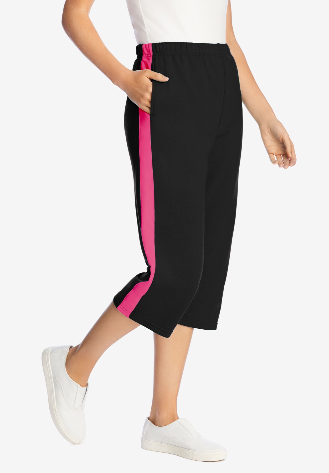 Cotton French Terry Capri Side-Stripes, Black Raspberry Sorbet | Woman ...