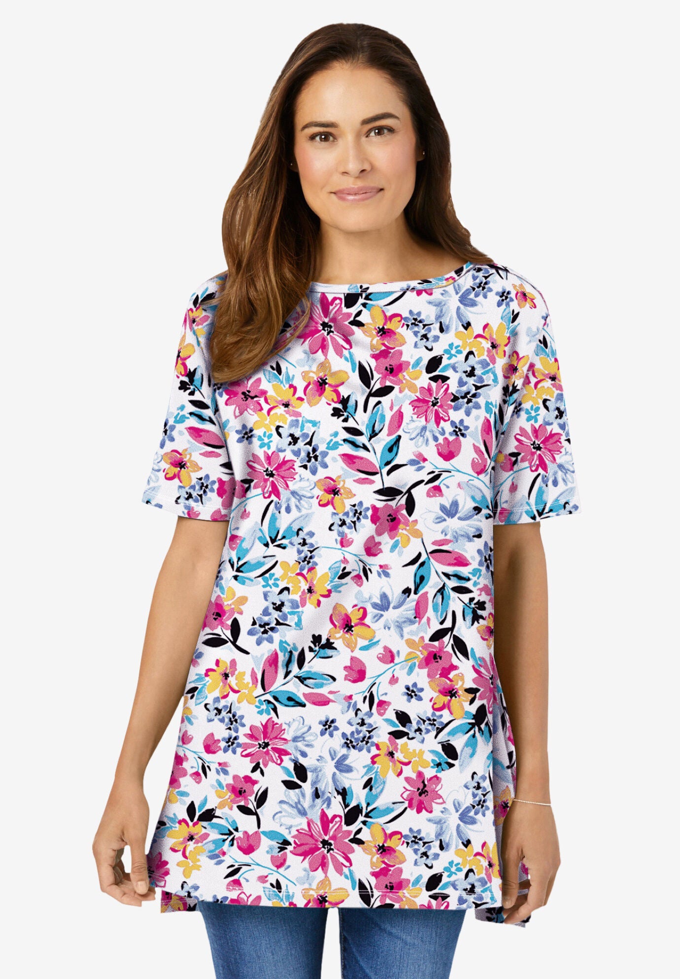 Perfect Printed Short-Sleeve Boatneck Tunic | Woman Within
