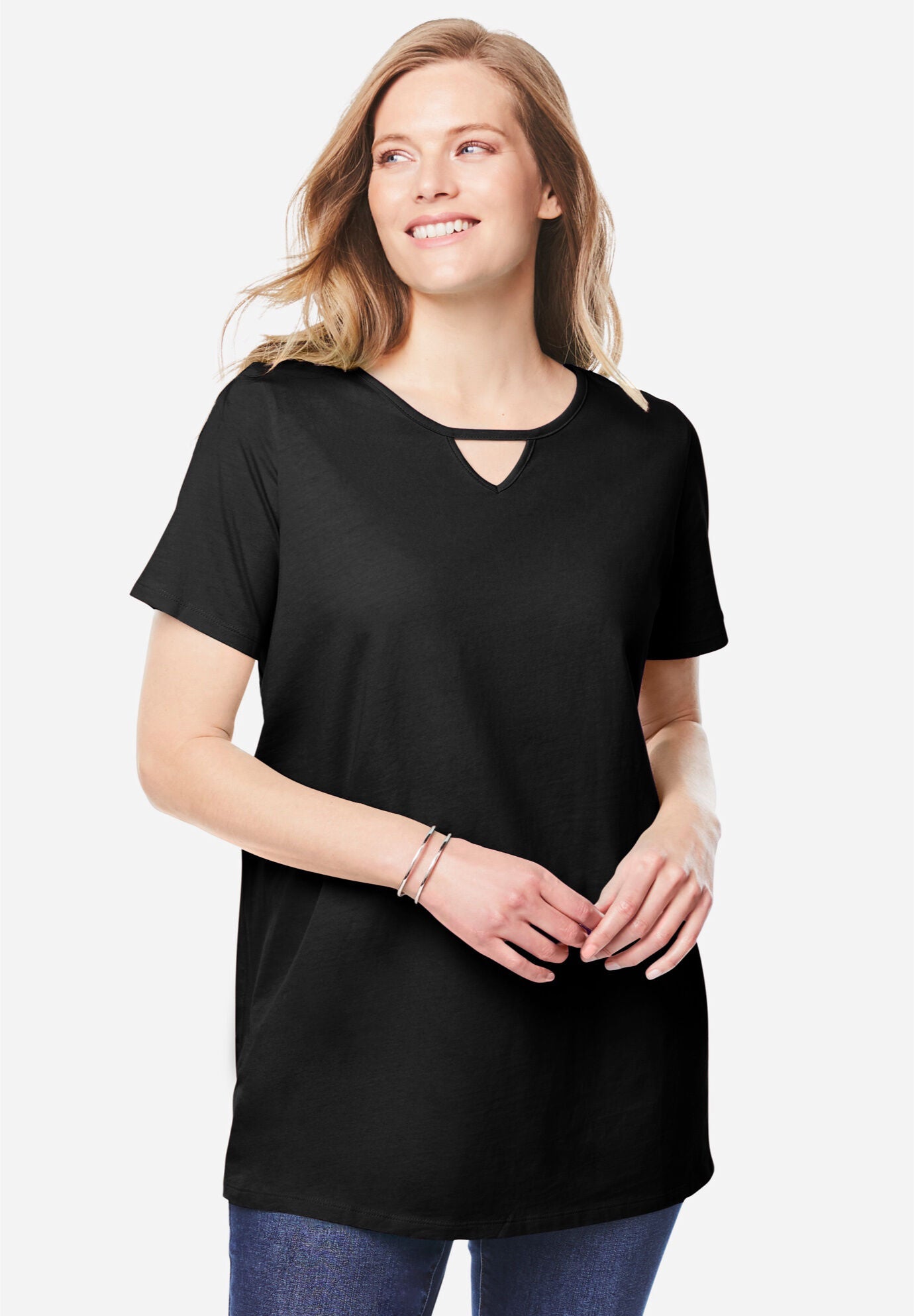 Perfect Keyhole Tee - Short Sleeve Top, Black | Woman Within