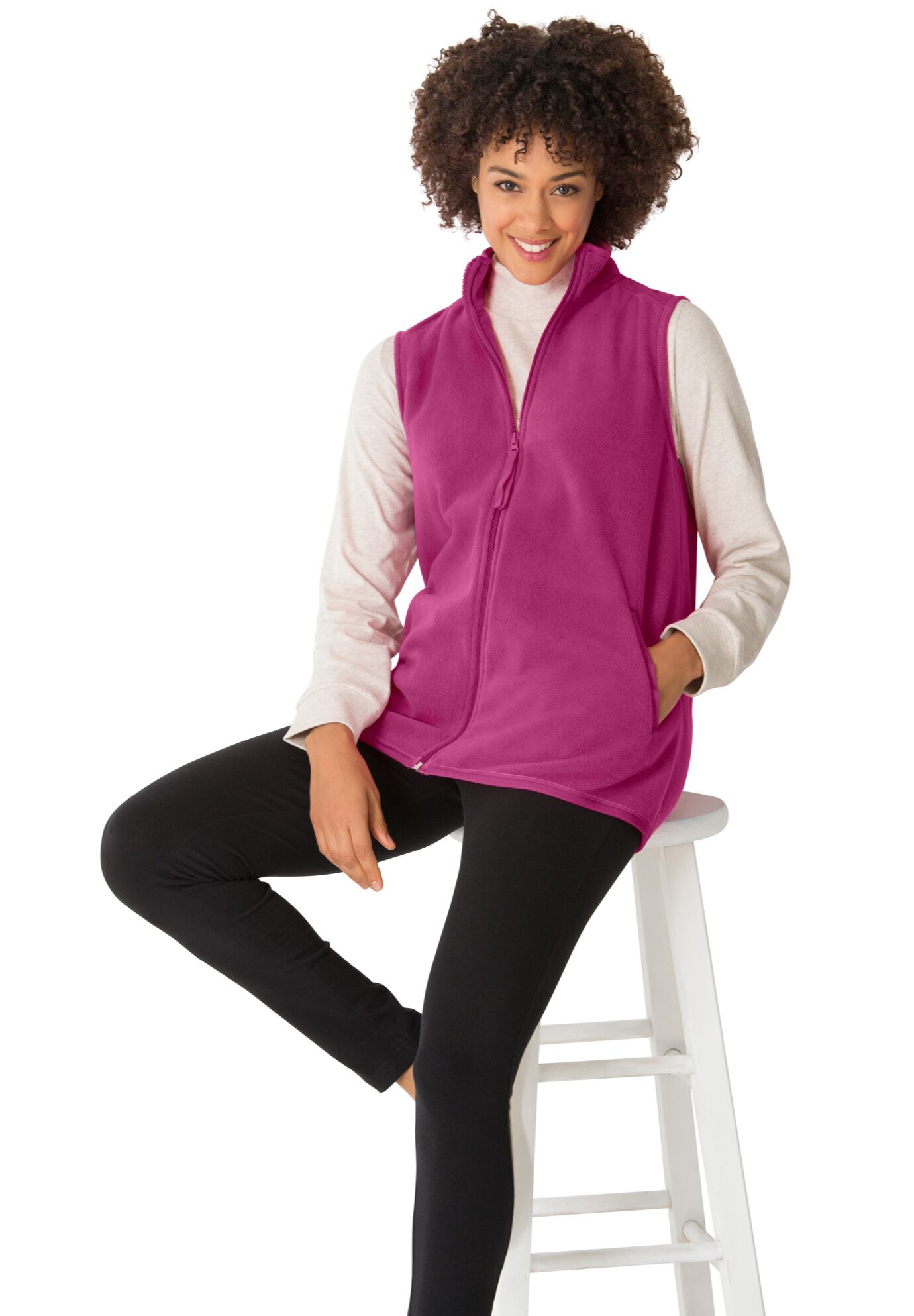 Fleece Vest With Pockets - Zip-Front Warm Layers, Ultra Blue | Woman Within
