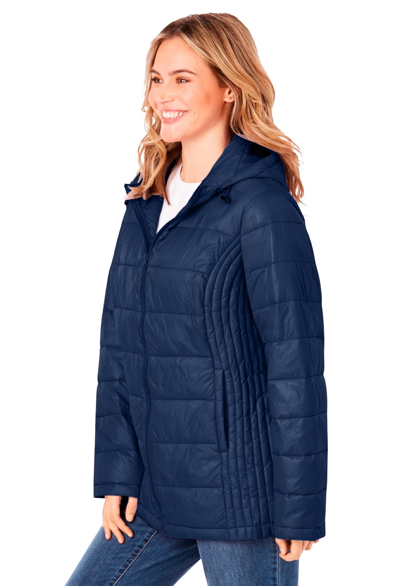 Packable Puffer Jacket - Lightweight Travel Outerwear, Navy | Woman Within