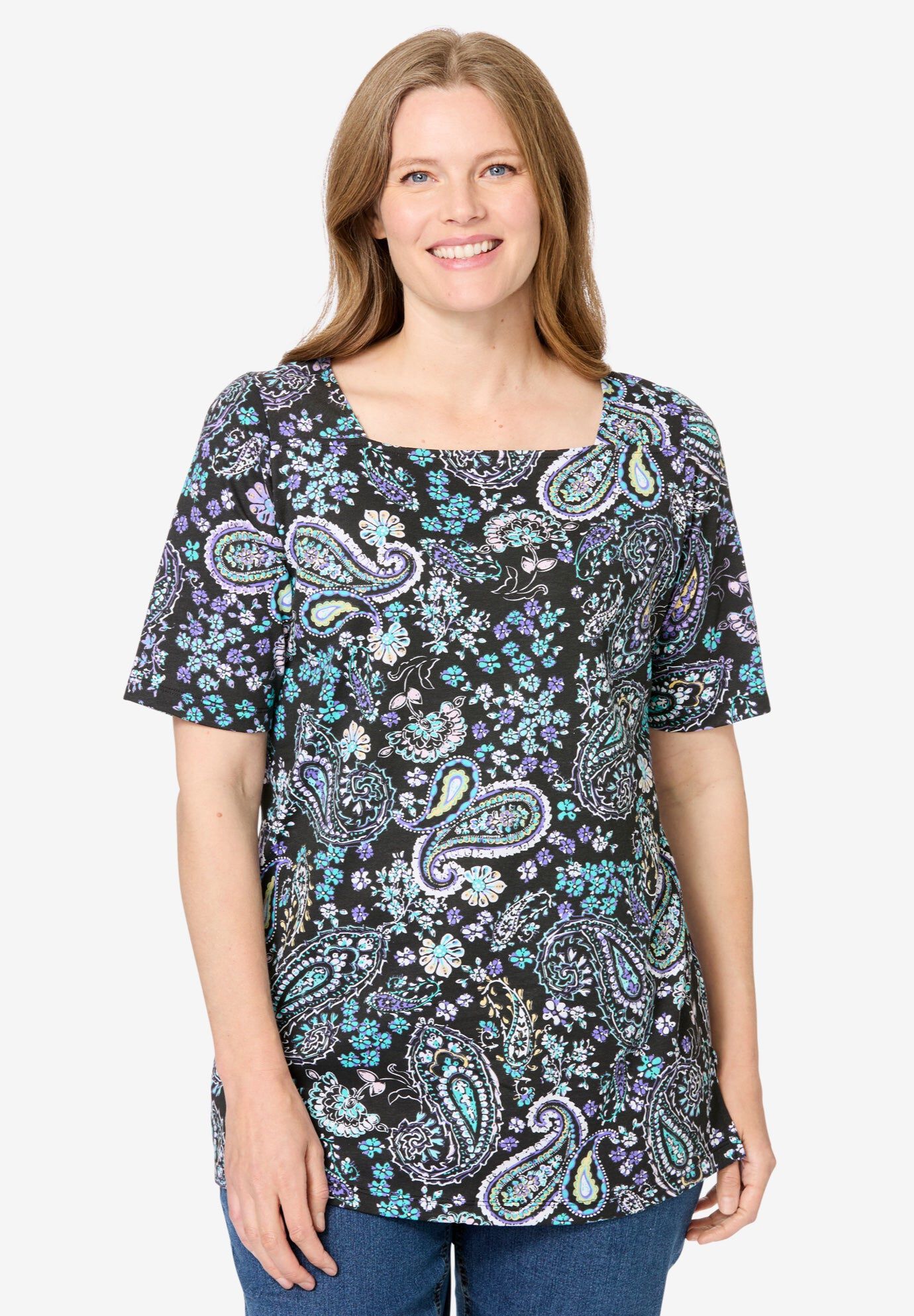Printed Perfect Square-Neck Tee | Woman Within