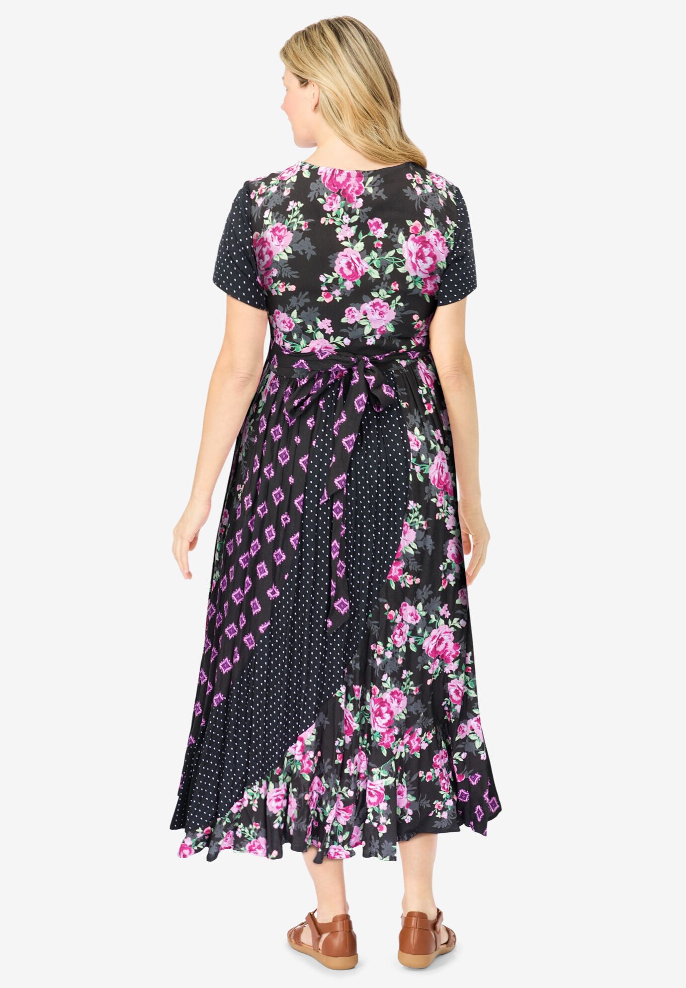 Mixed Print Rose Garden Maxi Dress, Black Pretty Rose | Woman Within